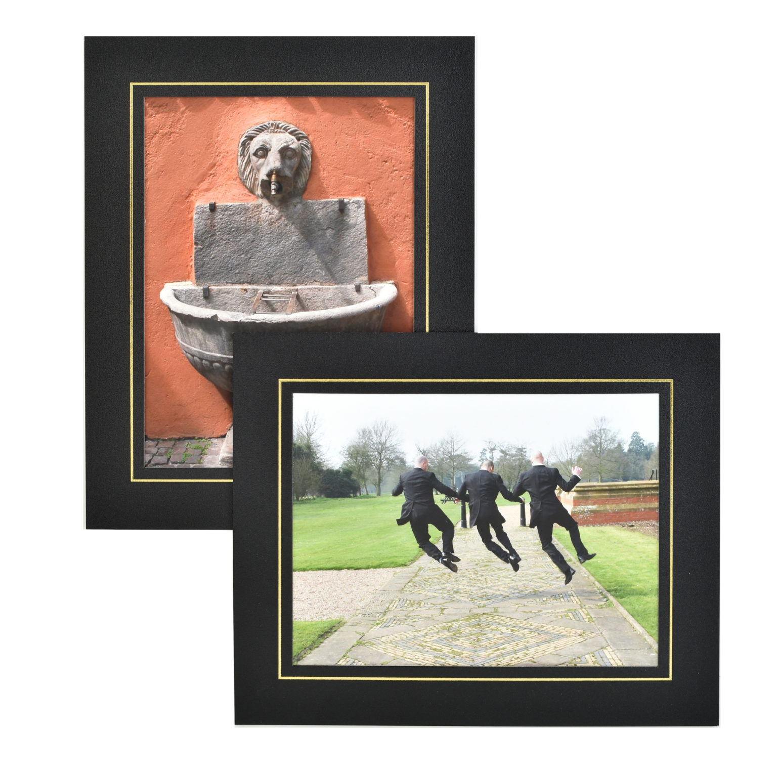 Onyx (Pinseal) Lacquered Black and Gold Photo Strut Mounts - Maple Framing