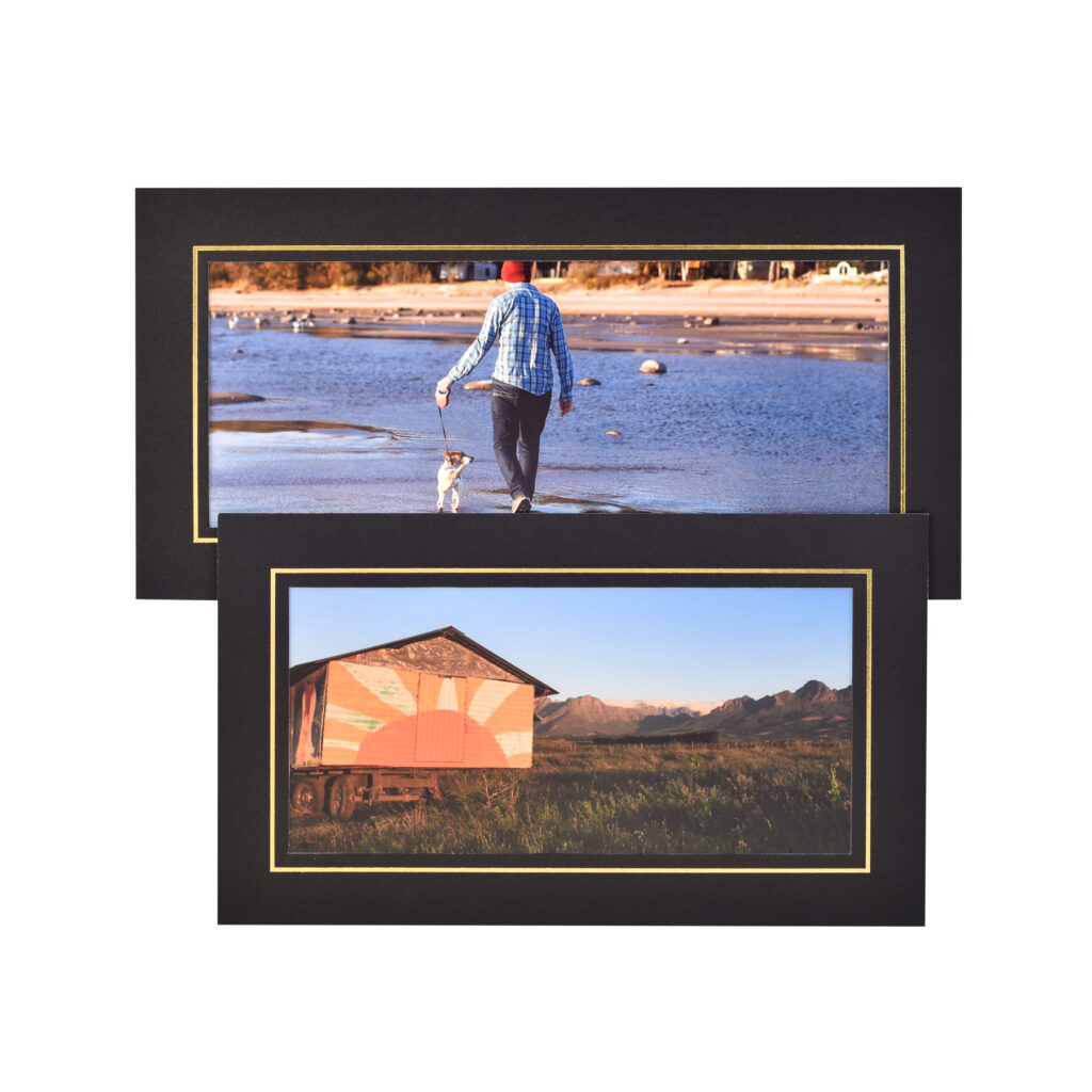 Onyx (Pinseal) Panoramic Black and Gold Photo Strut Mounts - Maple Framing