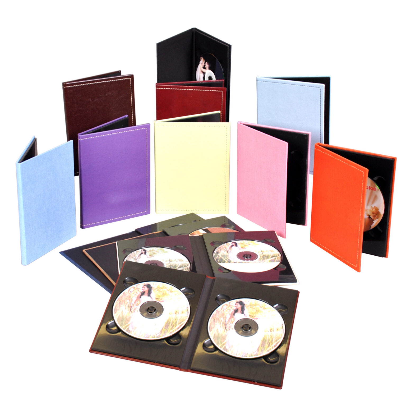 Value Leather and Canvas Double CD-DVD Folios - Maple Framing